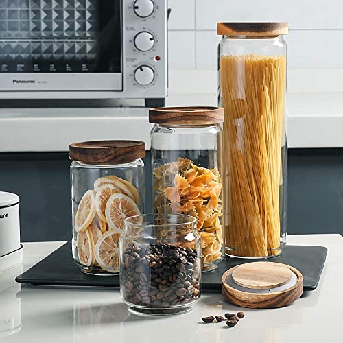 Sweejar 25 oz Glass Canisters with Airtight Bamboo Lid(3 pack), Food Storage Jar for Kitchen, Dry Food Containers for Serving Tea, Coffee, and More