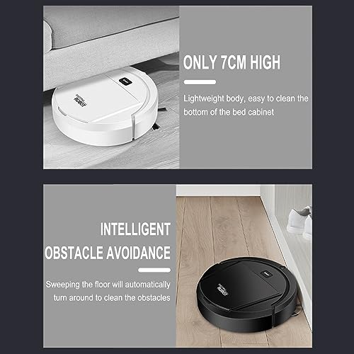 Sweeping Robot, Automatic Robot Vacuum Cleaner, Rechargeable Household Robot Vacuum Cleaner Smart Sweeping Mopping Robot Easy Operation Robotic Vacuums, for Pet Hair Hard Floor (Black)