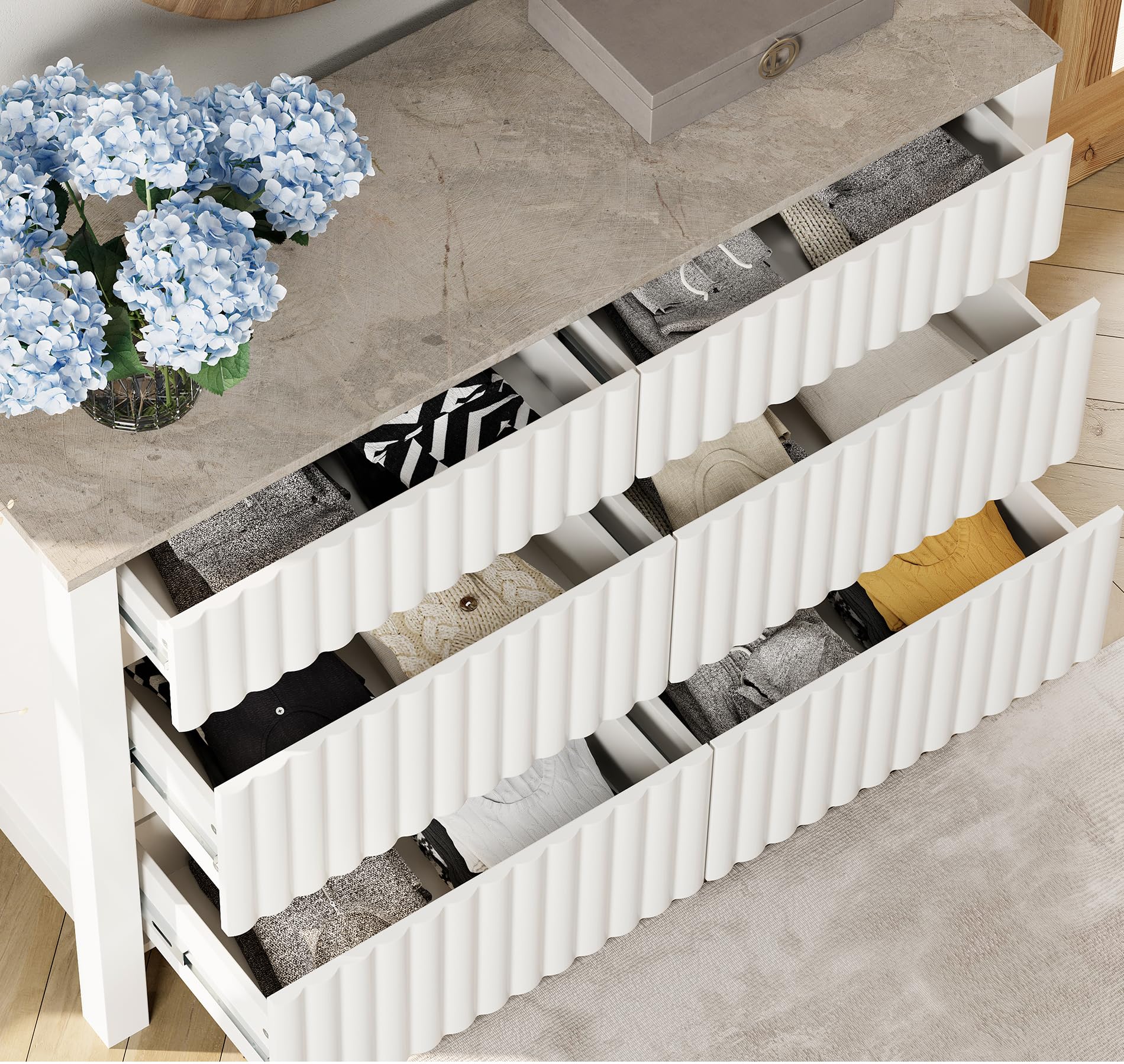 WAMPAT 6 Drawers Nursery Dresser Chest for Bedroom, Baby Dresser Changing Table Wood Closet with Storage Organizer Cabinet with Wide Drawers for Kid's Room Living Room, Nursery,Entryway,White