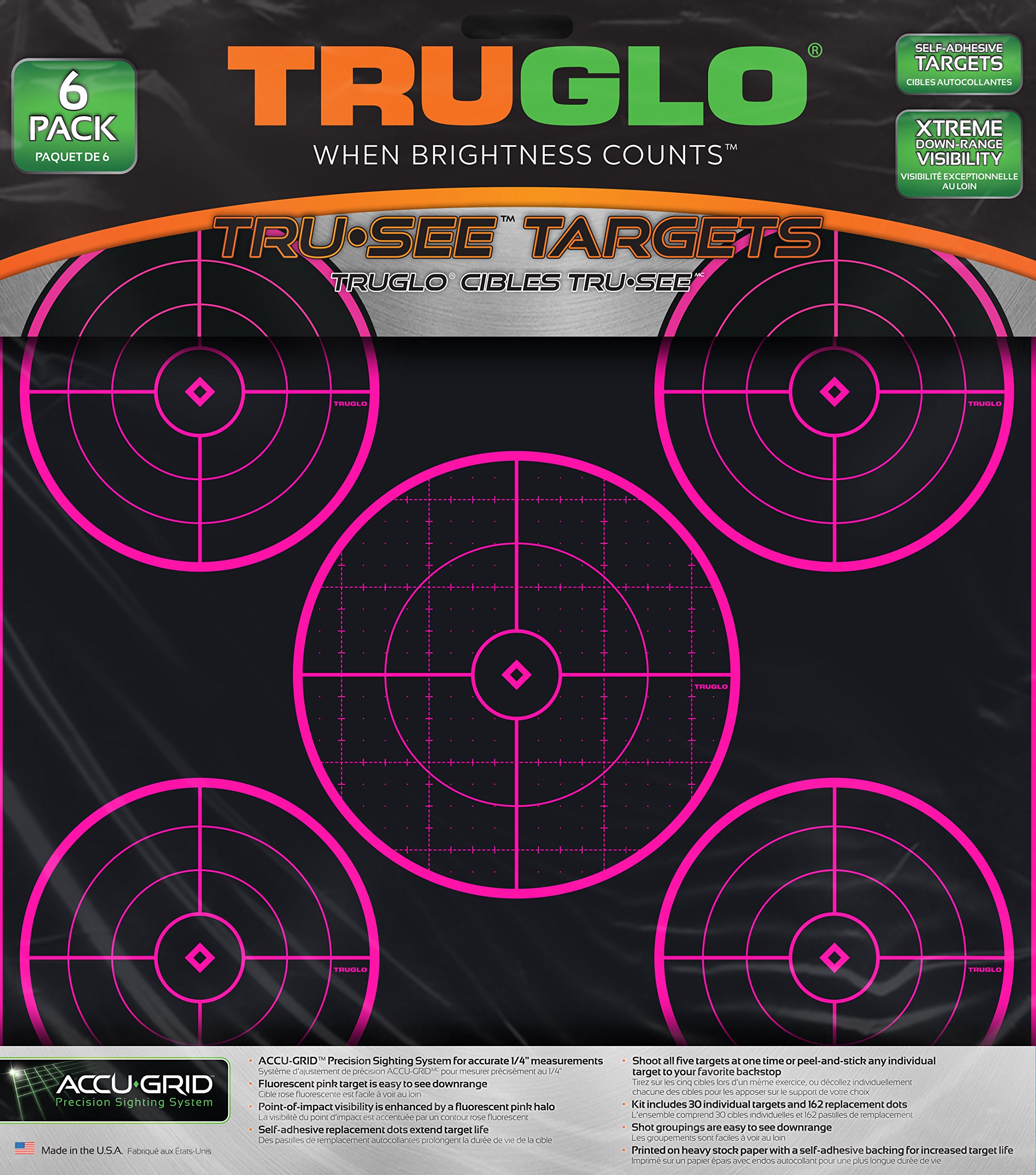 TRUGLO Tru-See 5-Bull 12X12 Bright Fluorescent Self-Adhesive High-Visible Reactive Splatter Target with Increased Target Life, 6-Pack/Pink