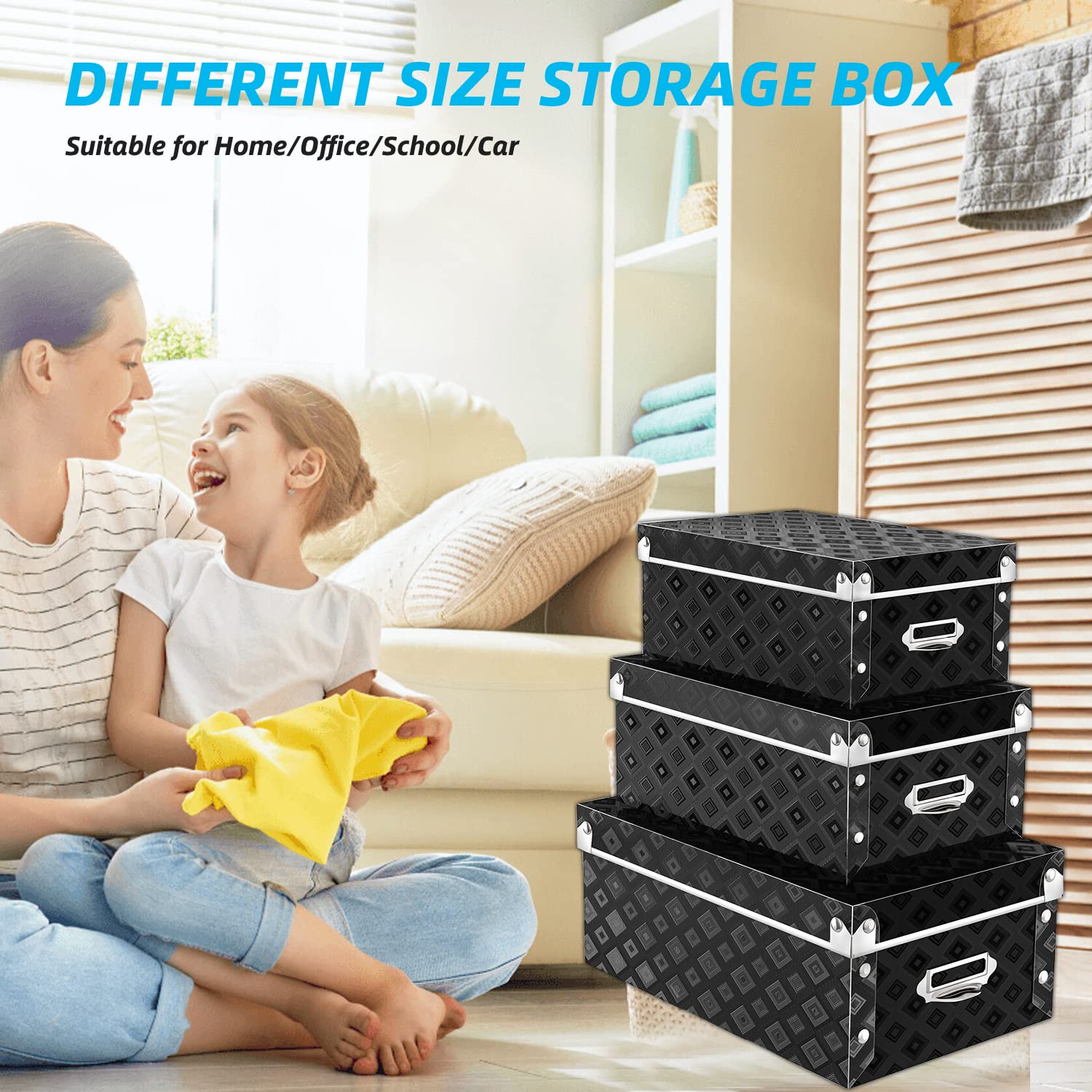 XUCHUN Decorative Storage Box with lids,3 in 1 Set,Plastic,Waterproof Storage Bins for Toys,Shoes,Clothes,Office