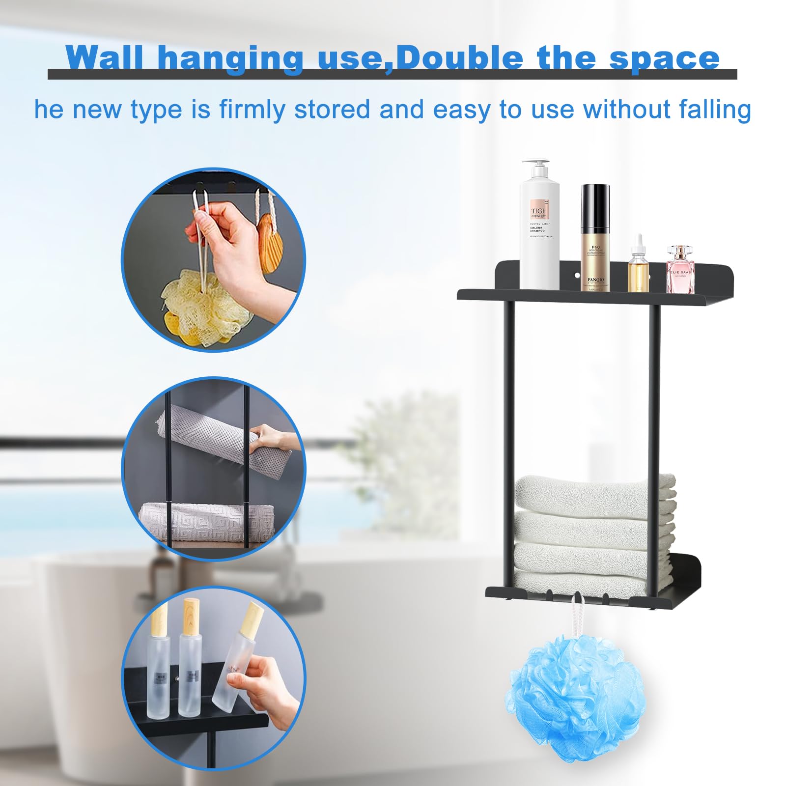 Towel Racks Towel Storage Organizer for Bathroom Wall Mounted, Adjustable Metal Towel Holder for Rolled Bath Towels, Face Towels, Hand Towels, Washcloths