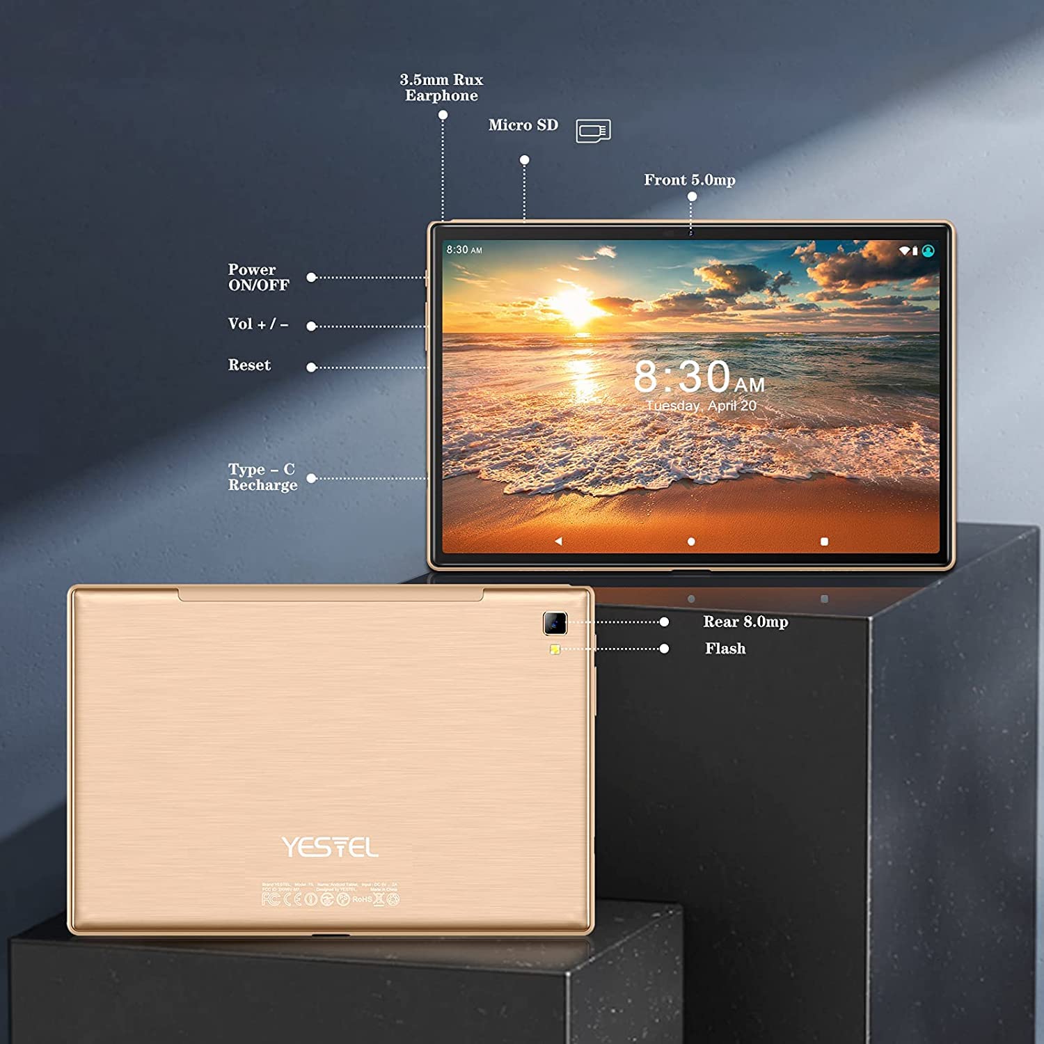 YESTEL Tablet 10.1 Inch Android 10.0 Tablets 5G/2.4G Dual Band WiFi, Octa-Core Processor, 64GB ROM 3GB RAM, Full HD Display, 6000mAh Battery, Dual Camera 5.0 + 8.0MP, Bluetooth, GPS