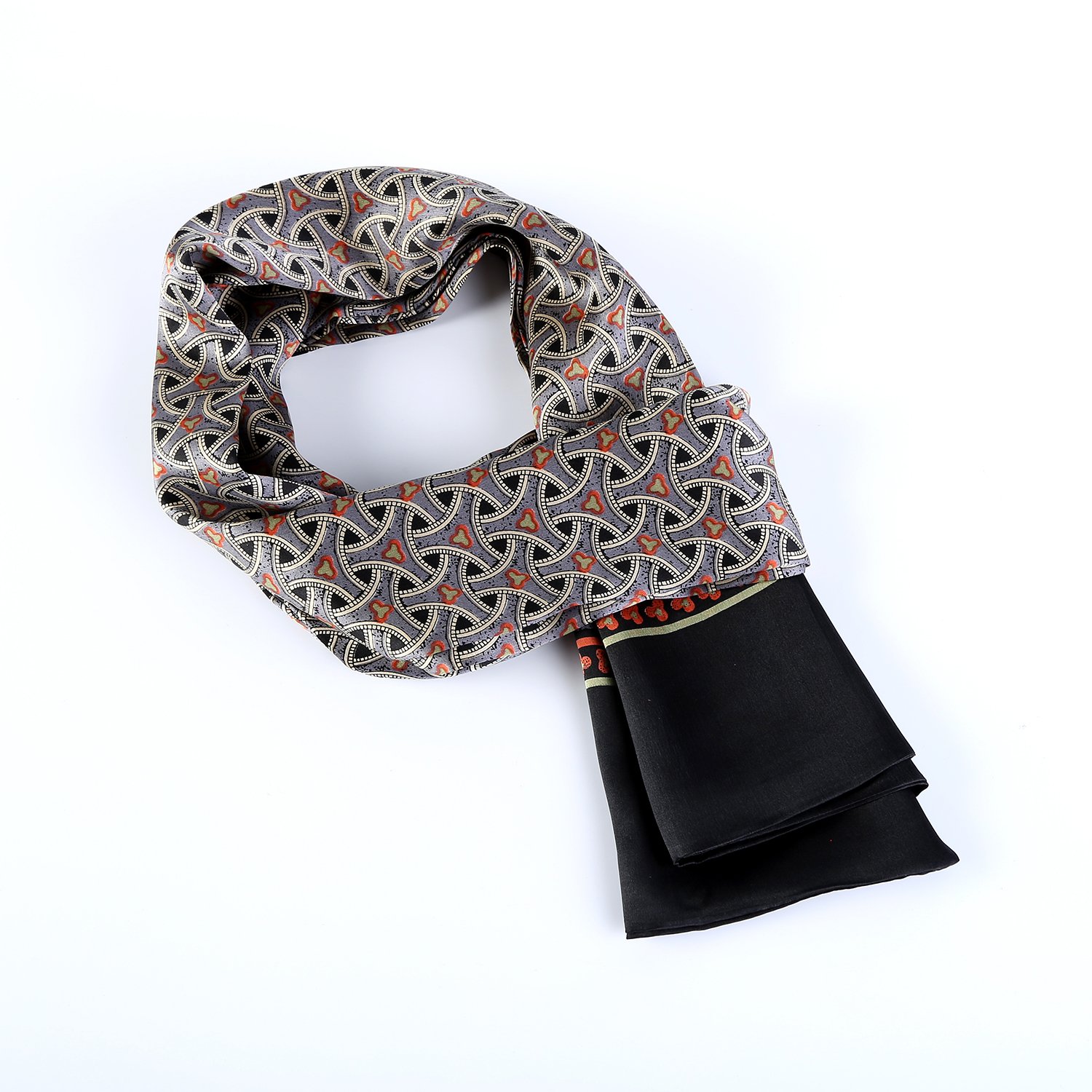 YangtzeStore Charmeuse Satin Silk Scarf for Men (Black with Check Pattern)