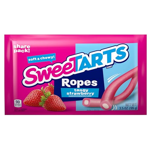 SweeTARTS Ropes, Candy, Tangy Strawberry, Soft and Chewy, Back to School Sweet Treat, 3.5 oz, 12 ct