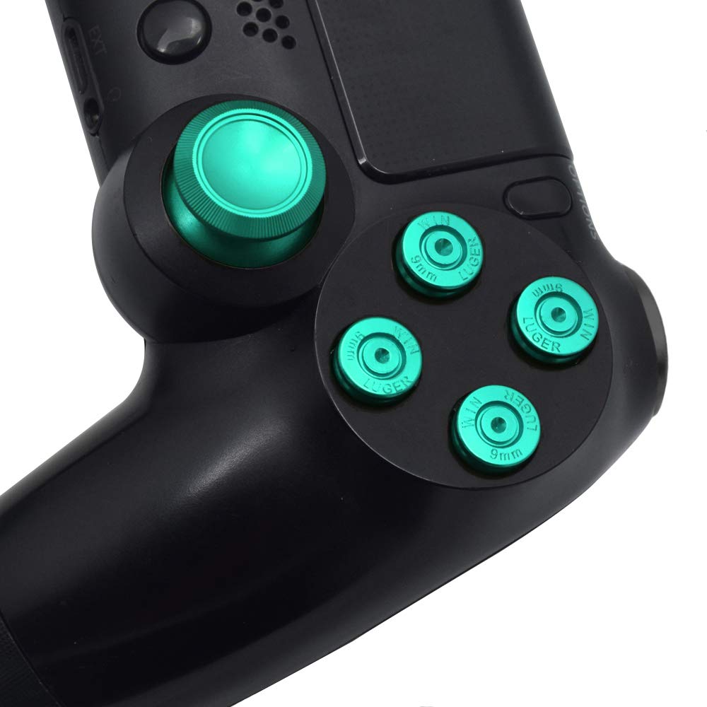 TOMSIN Metal Buttons for PS4 Controller, Aluminum Metal Thumbsticks Analog Grip & Bullet Buttons & D-pad (Red)