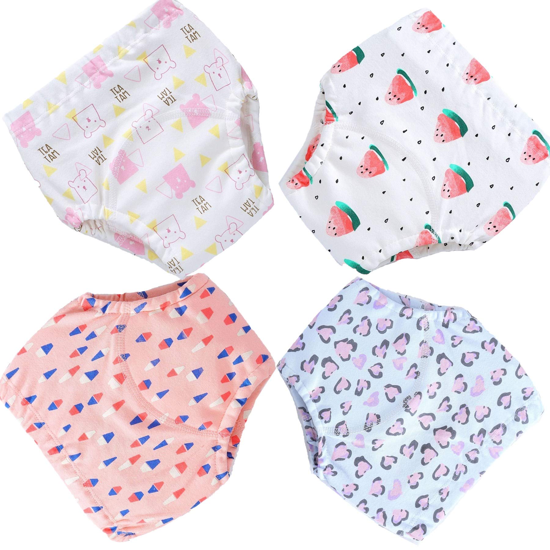 Tiger007 4 Pack Cotton Potty Training Pants for Boys Girls, Learning Designs Training Underwear Pants 12M-4T (12 Month, D)