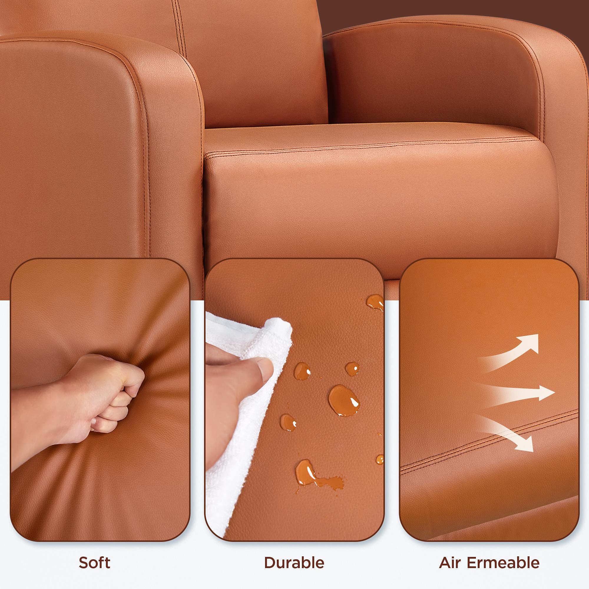 Yaheetech Recliner Chair PU Leather Recliner Sofa Home Theater Seating with Lumbar Support Overstuffed High-Density Sponge Push Tan Recliners