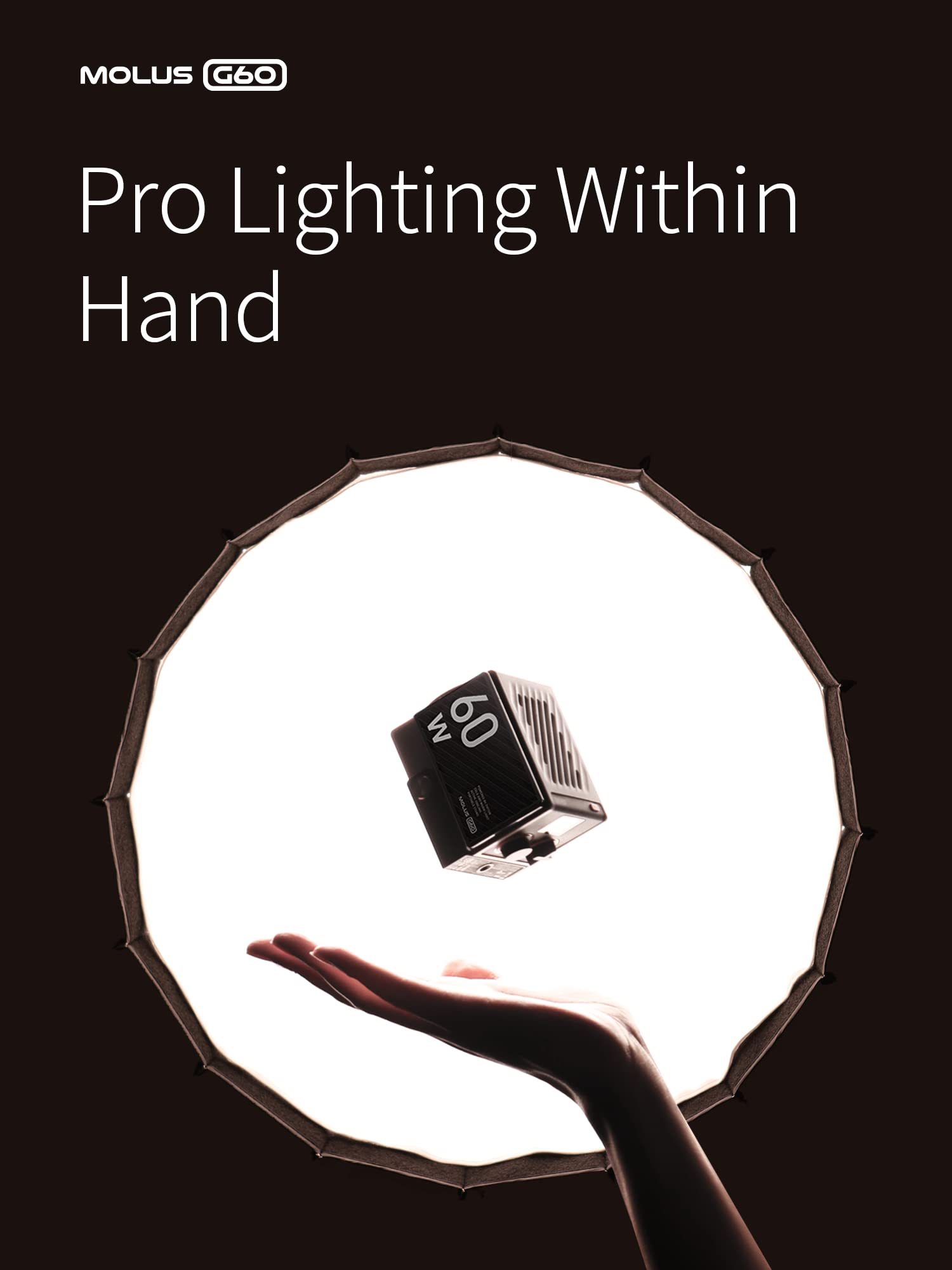 ZHIYUN Molus G60, Bi-Color Video Light, 300g Portable 60W COB LED Continuous Output Lighting, CRI≥96, TLCI≥97, Bluetooth App Control, ZY Mount Ecosystem DC/PD Power Supply