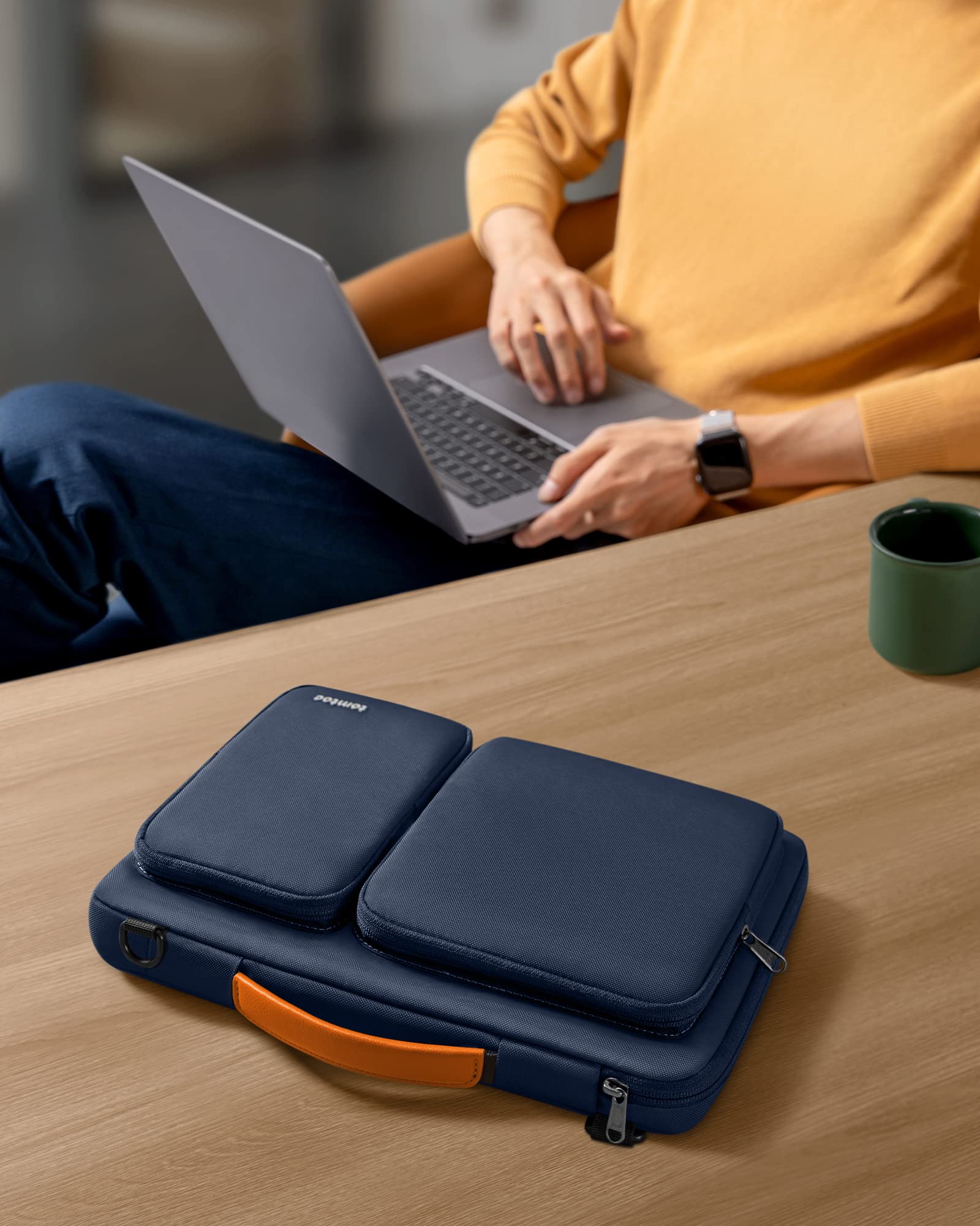 tomtoc 360 Protective Laptop Shoulder Bag for 13 Inch MacBook Pro M2/A2686 M1/A2338 2022-2016, MacBook Air M3/A3113 M2/A2681 M1/A2337 2024-2018, 13-in Surface Pro 10/9, Water-resistant Accessory Case