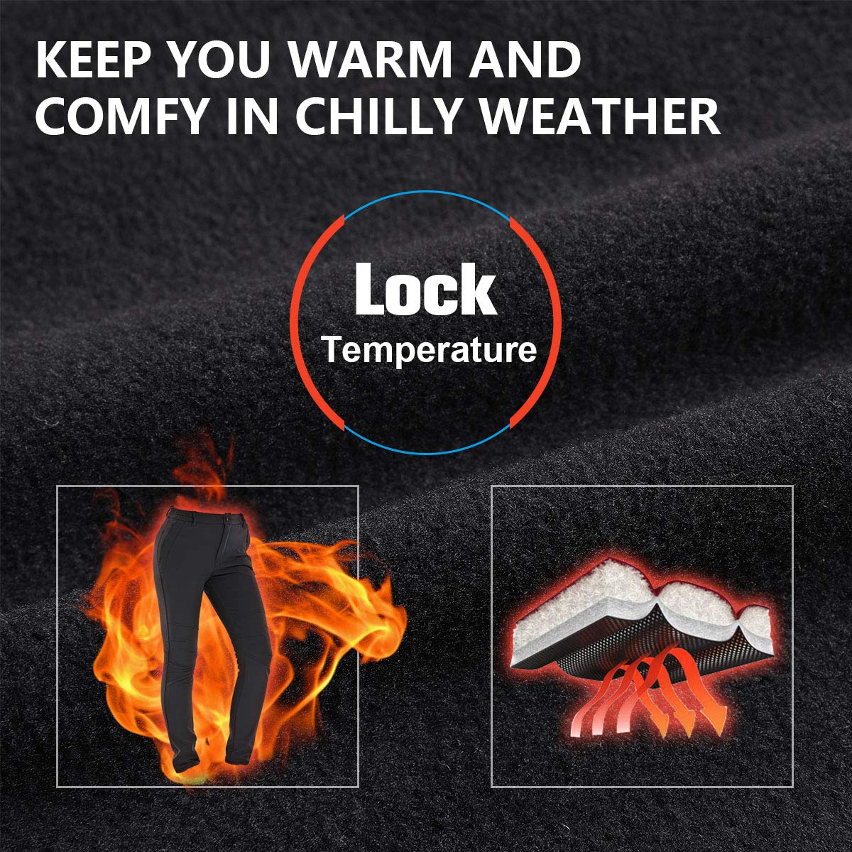 Women's Snow pants Hiking ski Waterproof Fleece Lined Outdoor Cargo Pants Softshell Winter Warm Pants with Zipper Pockets,H4409,Black,6