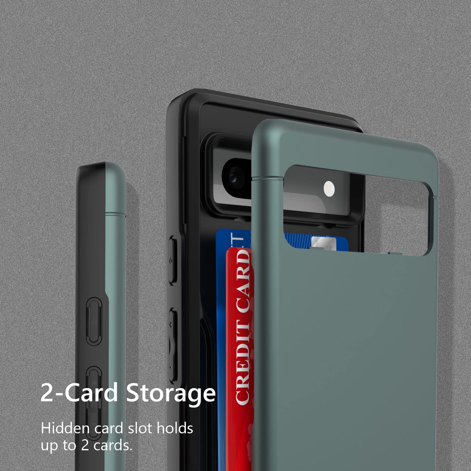 Teelevo Wallet Case for Google Pixel 7a, Dual Layer Case with Card Slot Holder and Kickstand for Google Pixel 7a - Dark Green