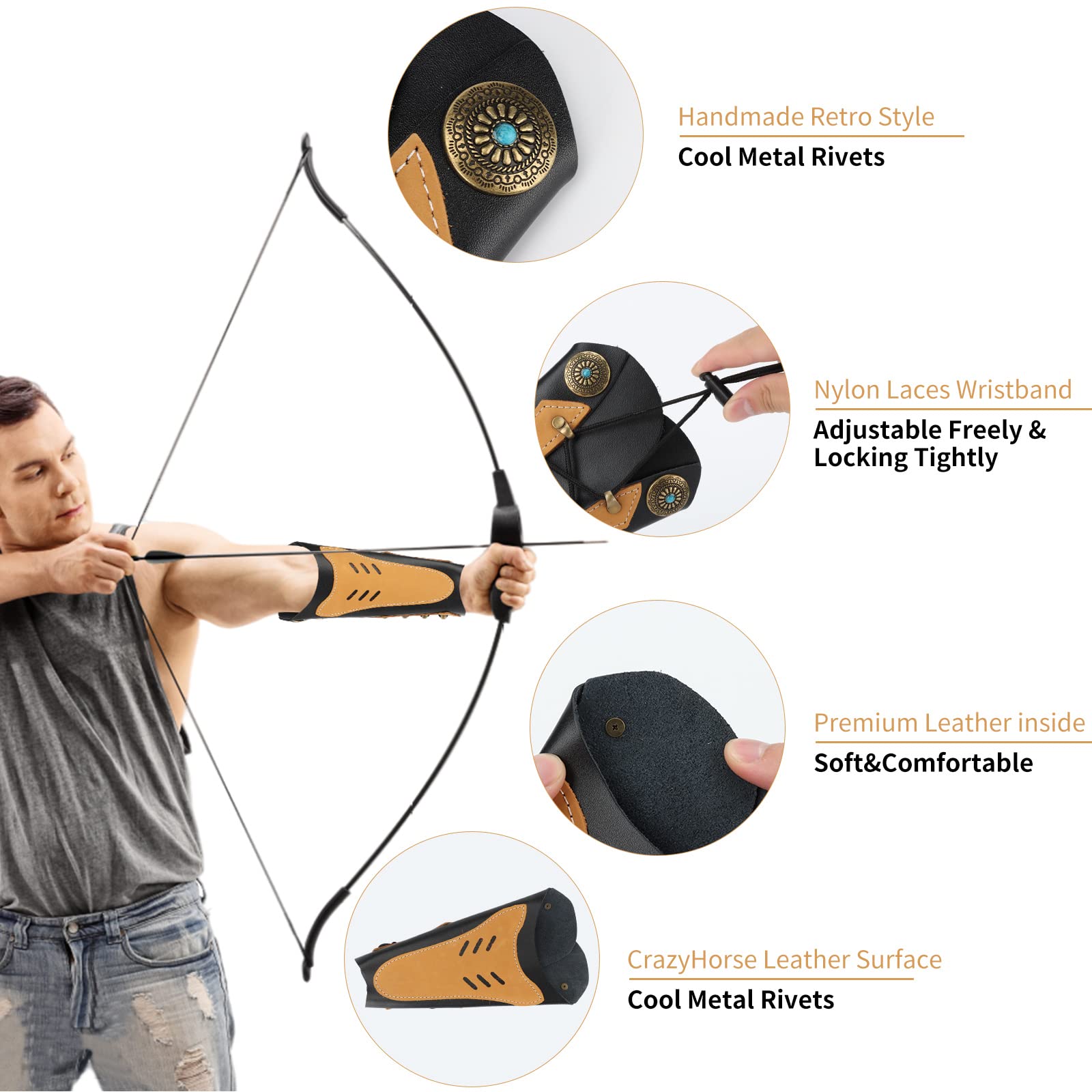 Windfulogo PU Leather Archery Arm Guard Hand Protector Brace Longbow Hunting Shooting Black