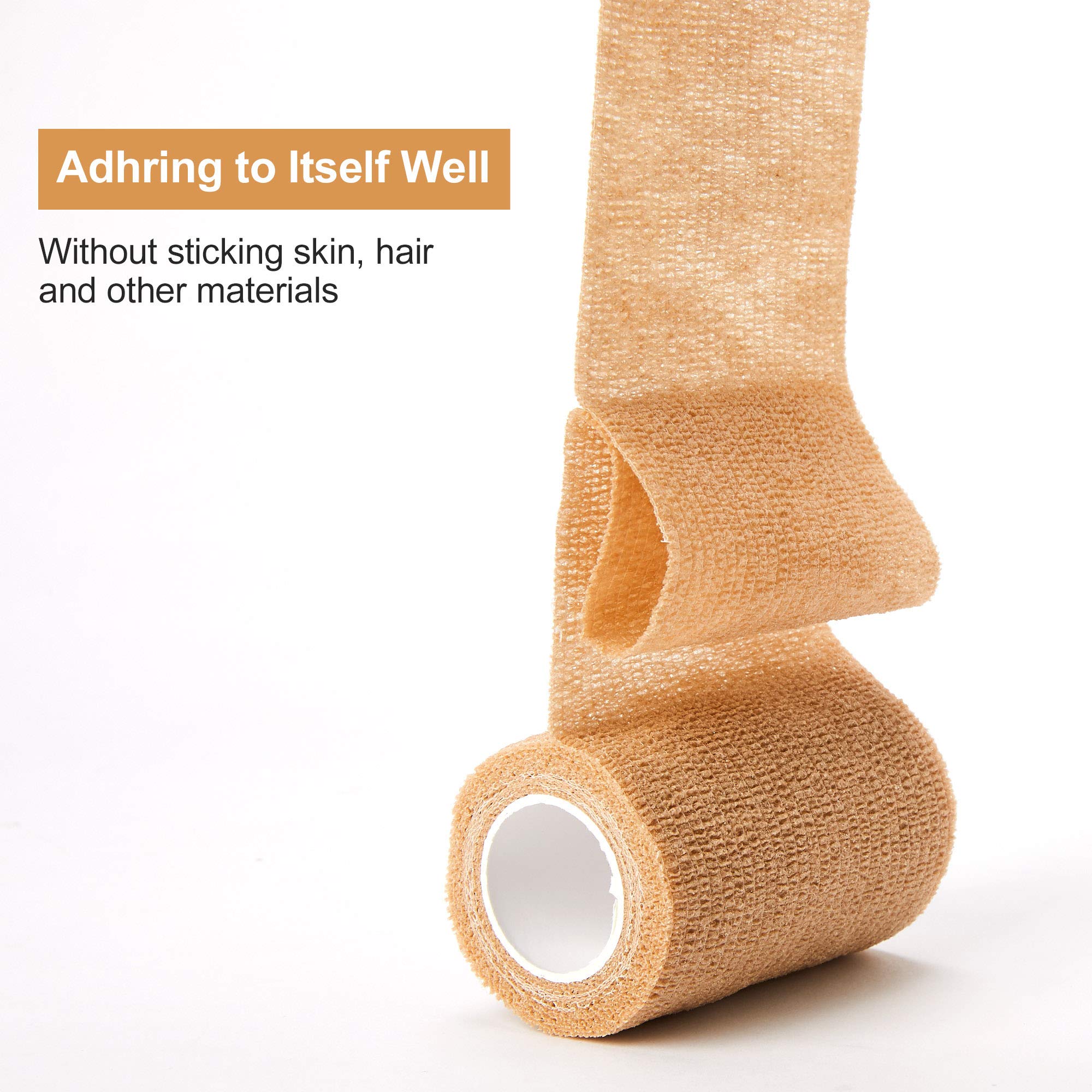SUPERBE 12 Rolls Self Adhesive Bandage Wrap, 3 inches X 5 Yards, Cohesive Tape Vet Wrap for First Aid, Sports, Wrist and Ankle (Beige, 3 inch)