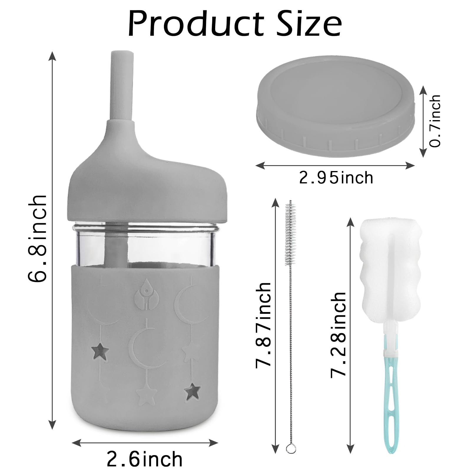 XccMe Glass Drinking Cups, 8 oz, Leak Proof Sippy Cups for Toddlers, Set of 4 with Silicone Sleeves, Lids and Straws