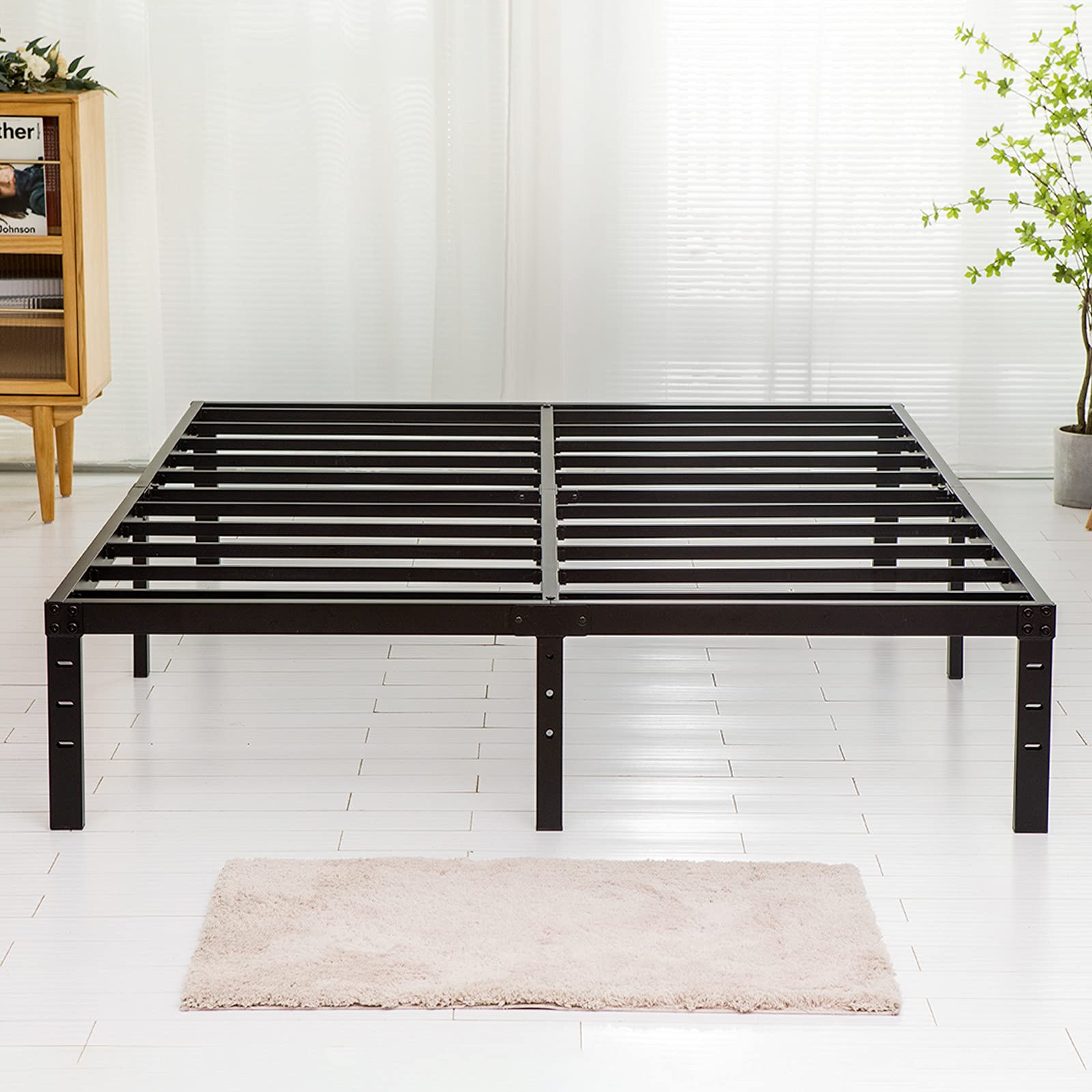 Wulanos Full Size Bed Frame 18 inch Tall, 3500lbs Heavy Duty Metal Platform with Steel Slats Support, No Box Spring Needed, 18-inch Bedframe with Ample Storage, Sturdy and Noise-Free, Black
