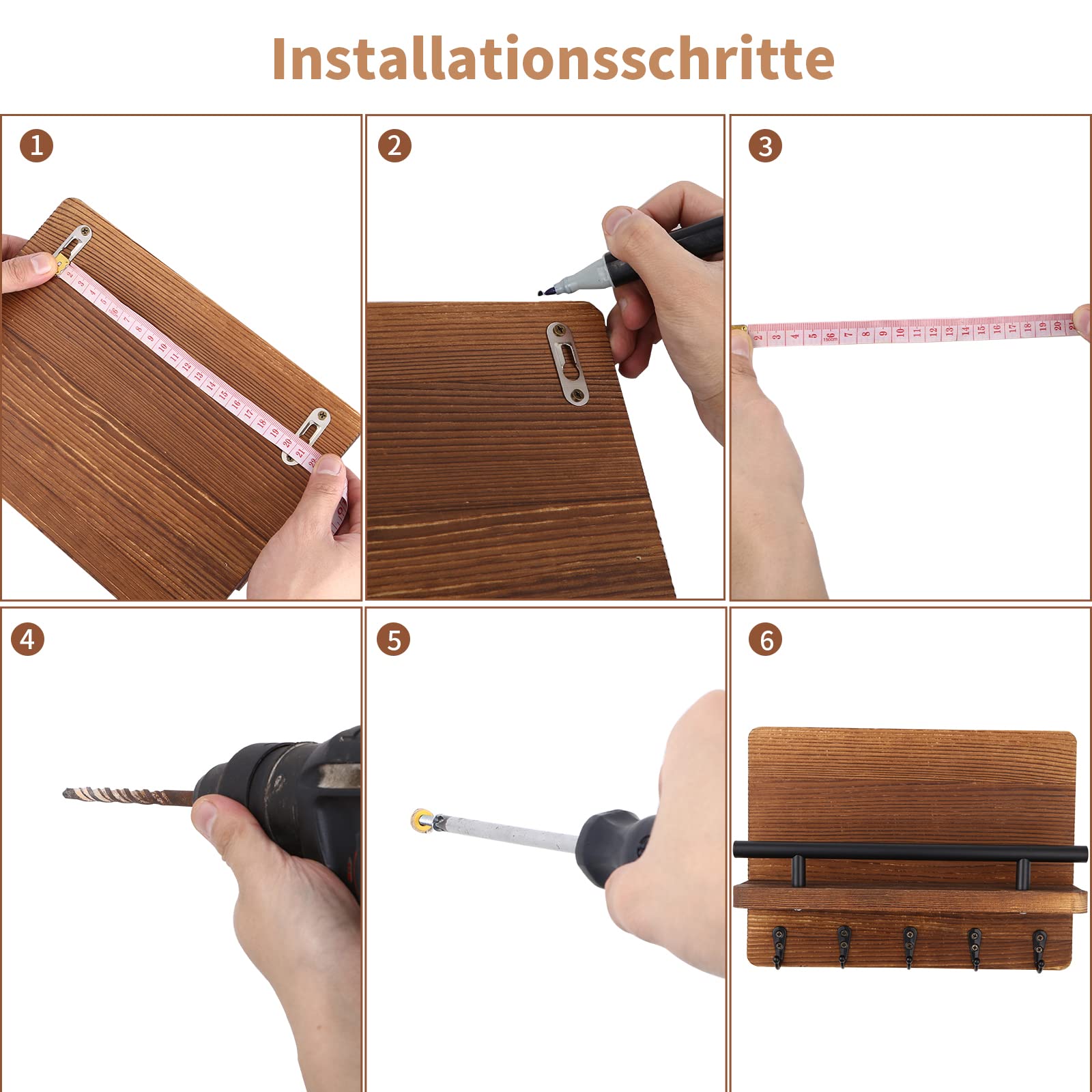 WuliYobo Key Holder for Wall, Key and Mail Holder for Wall, Key Hanger for Wall with Shelf, Wood Wall Shelf with Hooks, Mail Organizer for Wall Mount with Mounting Hardware (9.8”W x 7.2”H x 2.9”D)