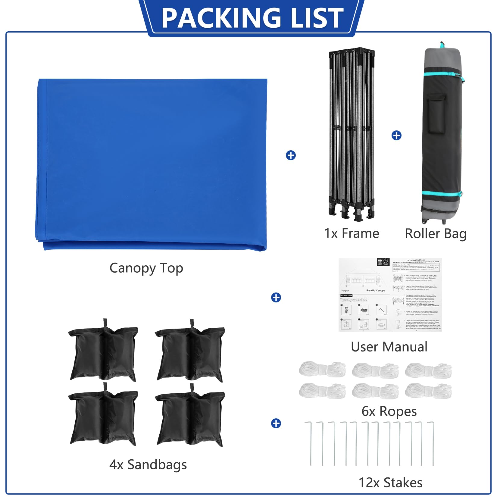 Tooluck 10x20 Heavy Duty Pop up Canopy Tent without Sidewalls Folding Height Adjustable Easy up Canopy UPF 50+ All Weather Waterproof Outdoor Instant Shelter Party Tent with Roller Bag Blue