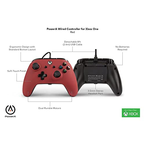 Wired Officially Licensed Controller for Xbox One, S, Xbox One X & Windows 10 - White (Xbox One) (Red)