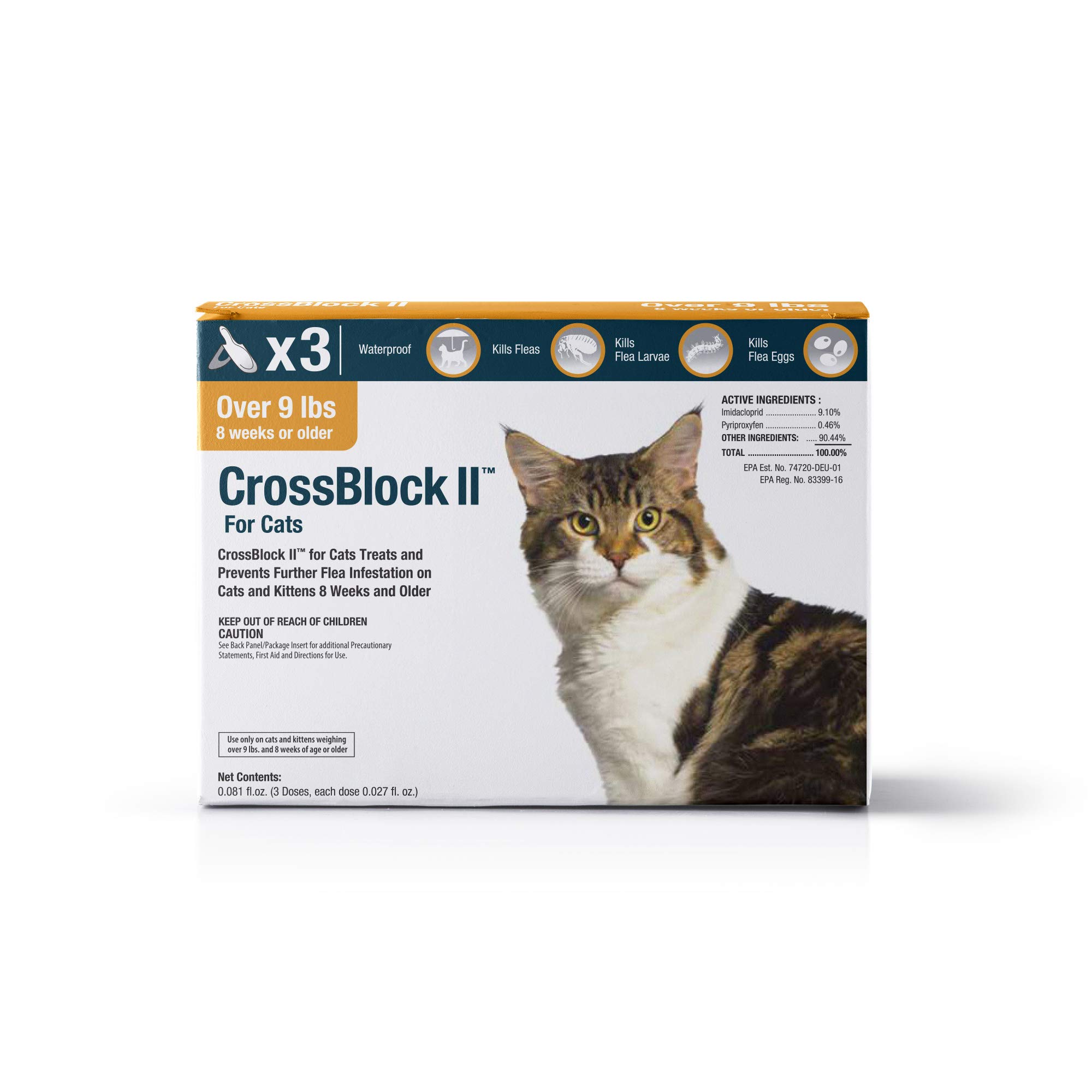 VetOne - CrossBlock II™ Kills & Prevents Fleas on Cats (Over 8 Weeks Old) | Waterproof to Last Long | Ensures 3 Months of Protection (9lbs+)