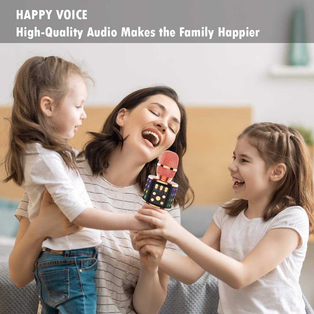 Wireless Bluetooth Karaoke Microphone with Controllable LED Lights, Portable Handheld Funny Microphone for Kids with Dual Sing, Suitable for Christmas Birthdays Family Gatherings Speeches(Black)