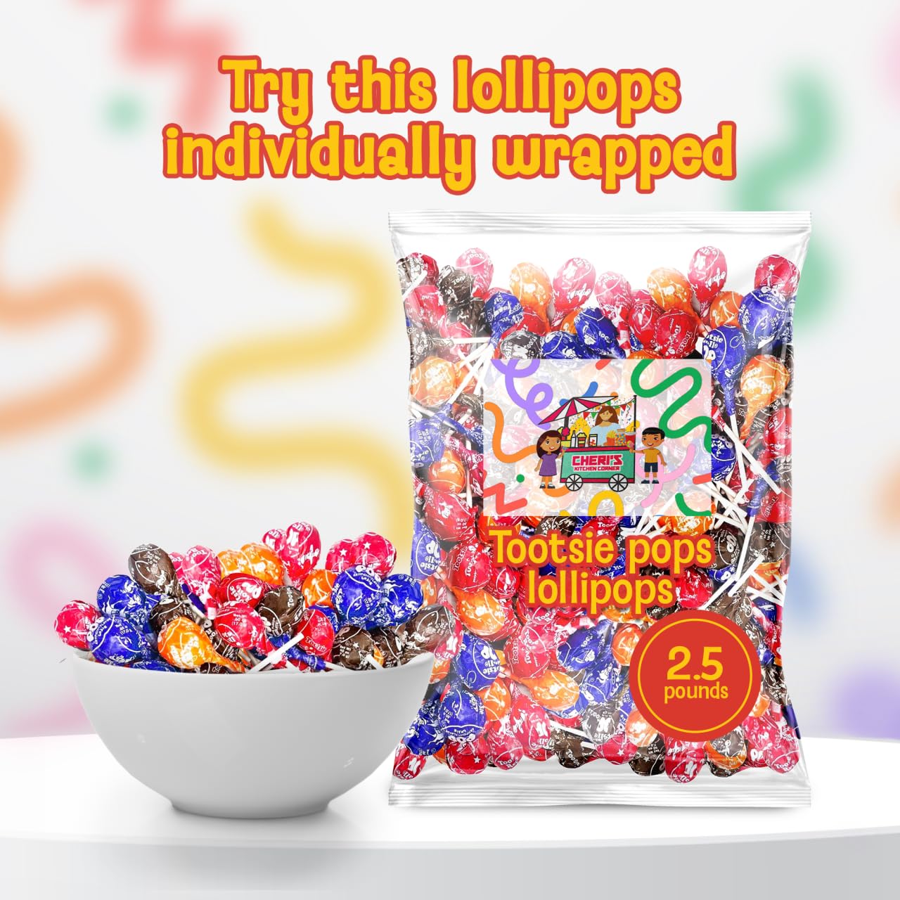 Tootsie Pops Assorted, 2.5 Pounds-Individually Wrapped Lollipops filled with Chewy Chocolate Tootsie Rolls-60 Est Pack of Tootsie Roll Pops- Old Fashioned Christmas candy-Christmas candy stocking stuffers-individually wrapped Christmas candy