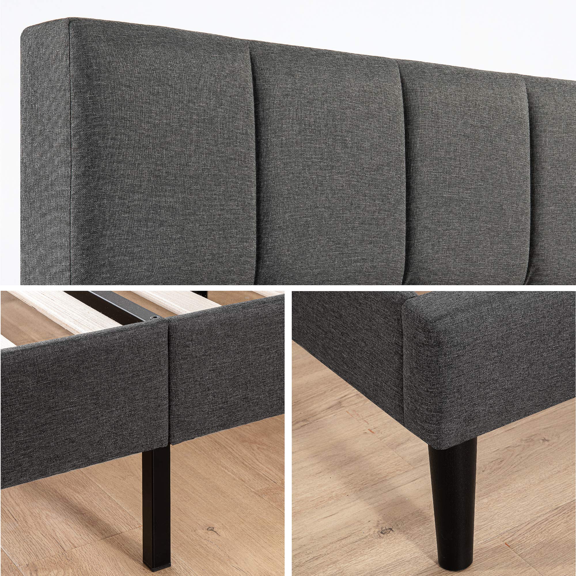 ZINUS Lottie Upholstered Platform Bed Frame with Short Headboard / Mattress Foundation / Wood Slat Support / No Box Spring Needed / Easy Assembly, Grey, Twin