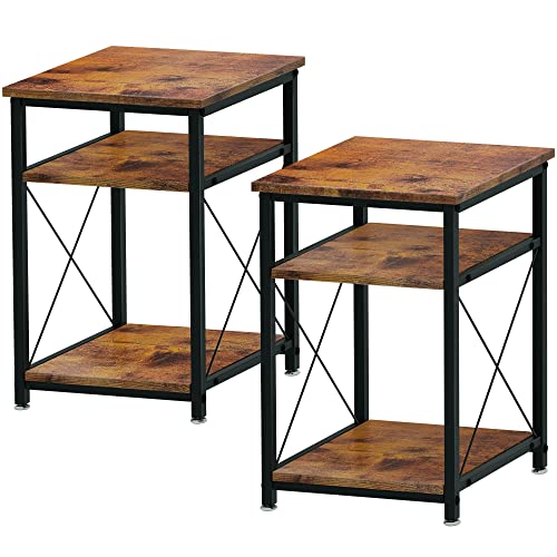 WOODYNLUX Modern Side Table Nightstands Set-of-2 End Table with Storage, Bedside Tables Night Stand with Shelf, Accent Rustic Coffee Table for Sofa, Couch, Bed, Living Room, Bedroom, Rustic