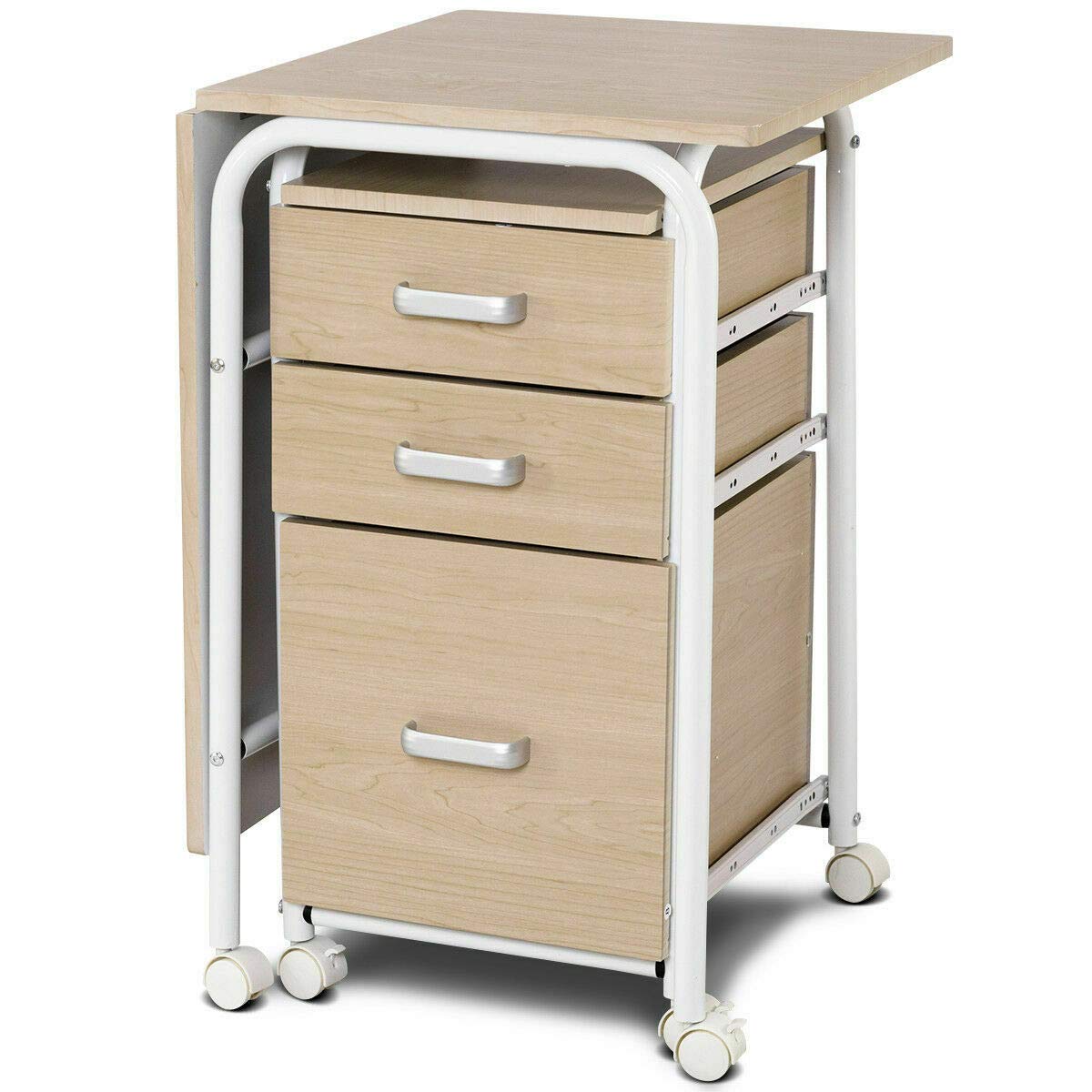 Wavecurl Folding Computer Laptop Desk Wheeled Home Office Furniture with 3 Drawers New
