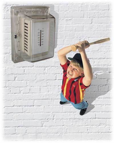 Uni-Gard, Inc. UG-1A, Mini ALMOND Thermostat Guard with Key Made of LEXAN (Polycarbonate, more durable than acrylic/plastic) to PREVENT TAMPERING.