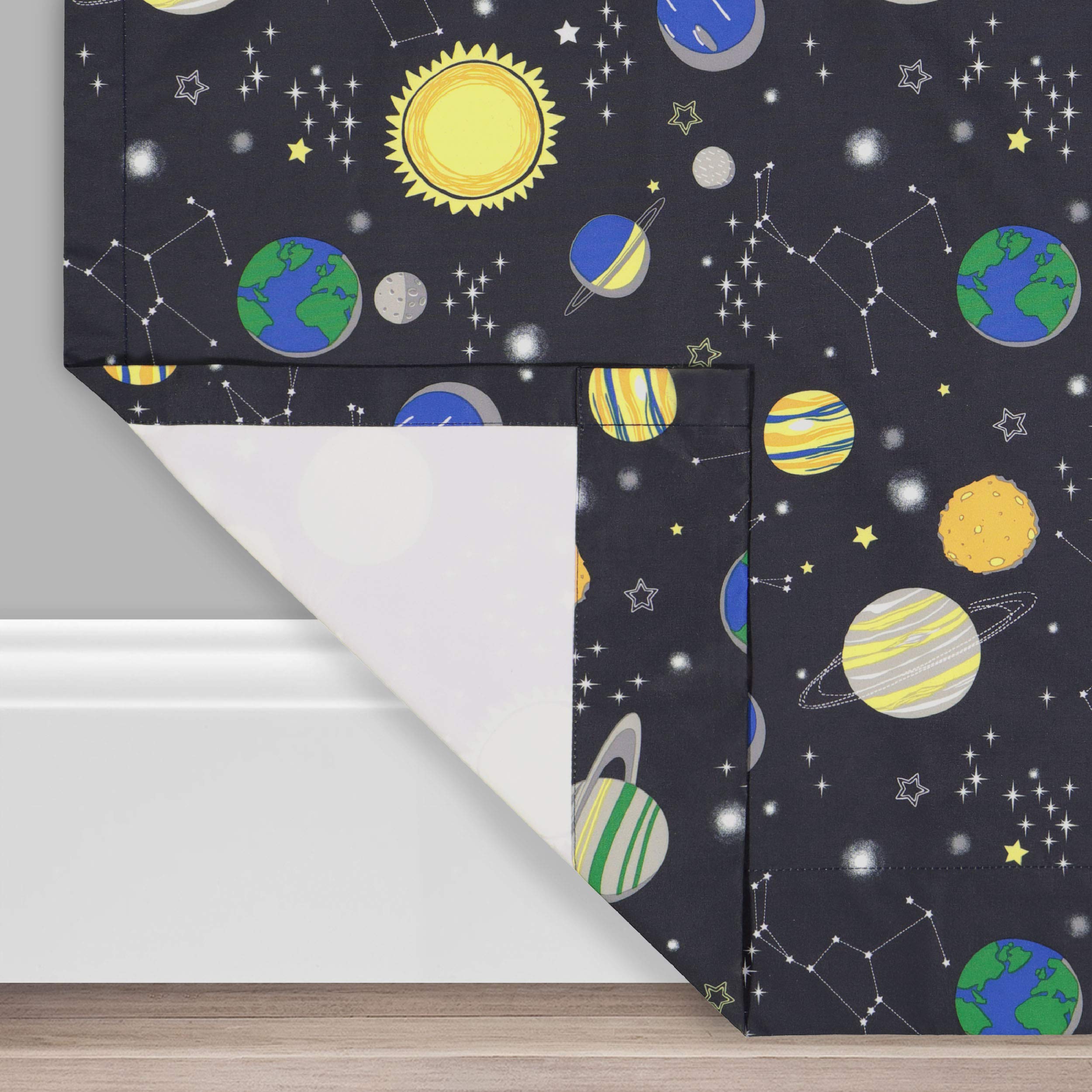 Waverly Kids Space Adventure Room Darkening Thermal Insulated Rod Pocket Curtains for Bedroom Nursery, Single Panel, 42" x 84", Navy