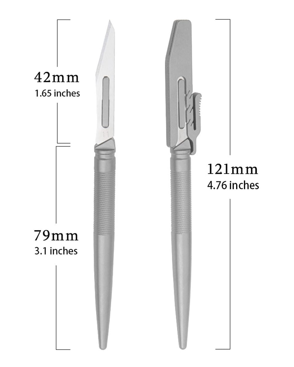 Tenchilon TS476 Small Slim Pocket Scalpel Knife, 10pcs #11 Replaceable Blades, 4.76 inches TC4 Titanium Handle