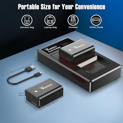 Vemico NP-FW50 Battery Charger Kit 2 X 1200mAh (Son.NP-FW51 Battery)