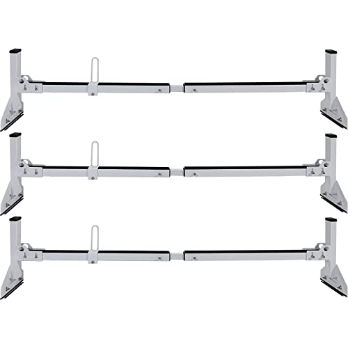 VEVOR Van Roof Ladder Rack, 3 Bars, 661 LBS Capacity, 46.9"-59.1" Adjustable Middle Bar Steel Roof Racks, Rain-Gutter Mount Racks Fit Most Van Rails, Universal Design, White