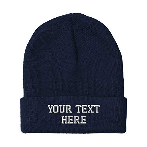 Winter Hat Beanie for Men & Women Custom Personalized Text Name Embroidery Acrylic Skull Cap Hat Navy