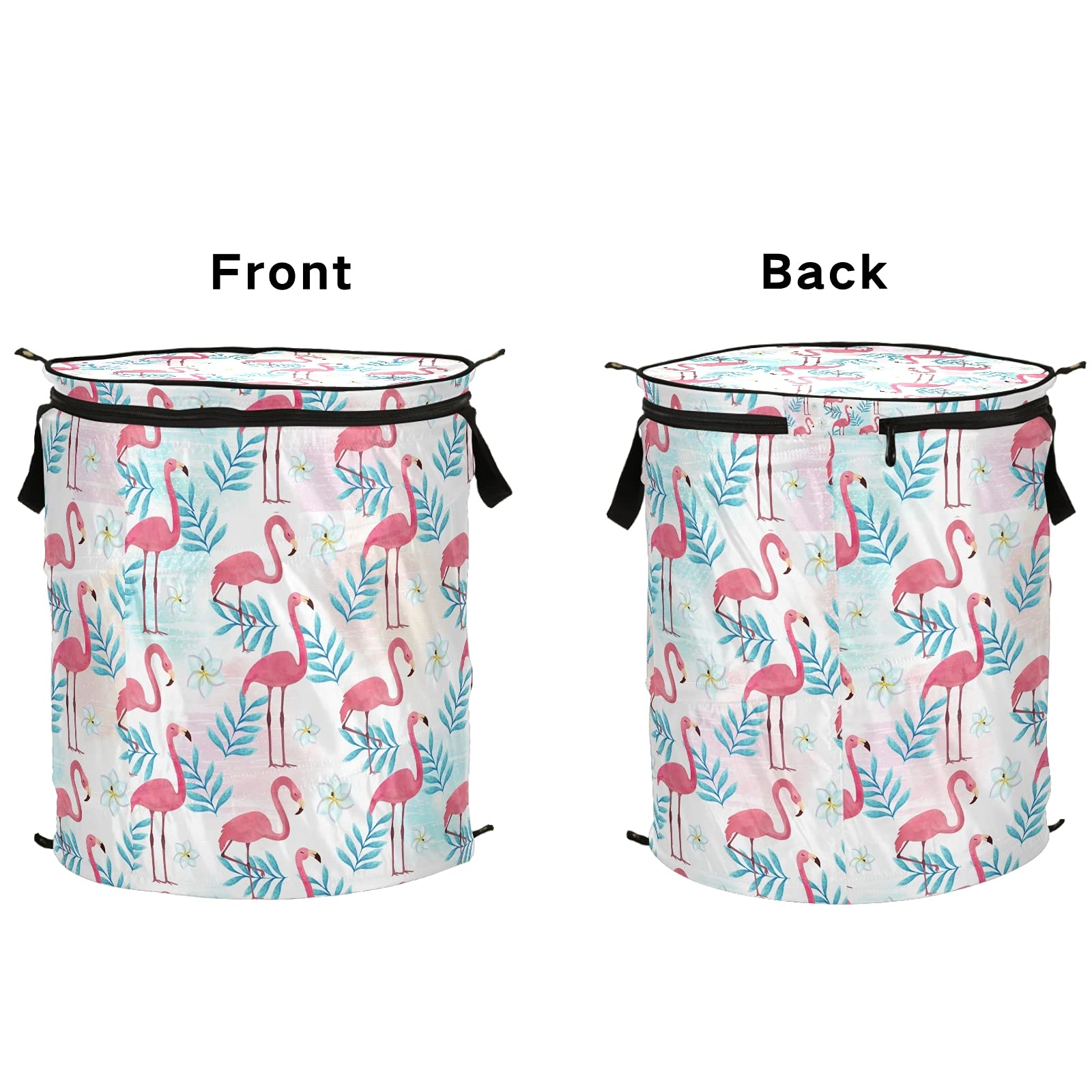 xigua Flamingo Round Laundry Basket with Lid, Waterproof Clothes Toy Storage Basket Nursery Hamper with Handles for Laundry Room, Bathroom, Bedroom, Dorm, Kids Room