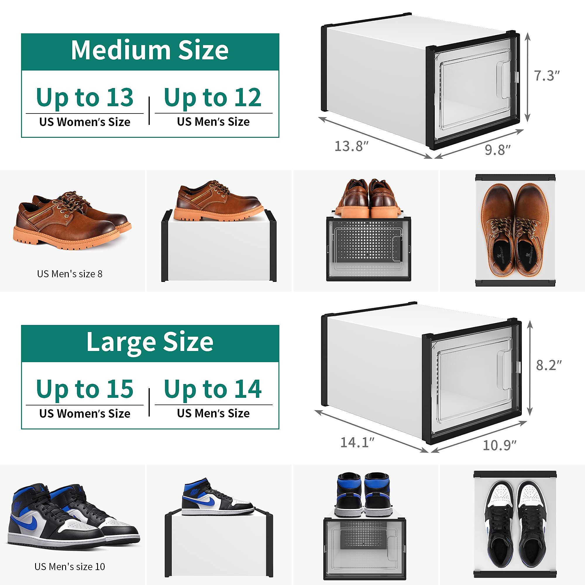 YITAHOME Shoe Storage Box, Set of 12 Medium Size Shoe Storage Organizers Stackable Shoe Storage Box Rack Containers - Medium Size(13.8’’L x 9.8’’W x 7.3’’H)