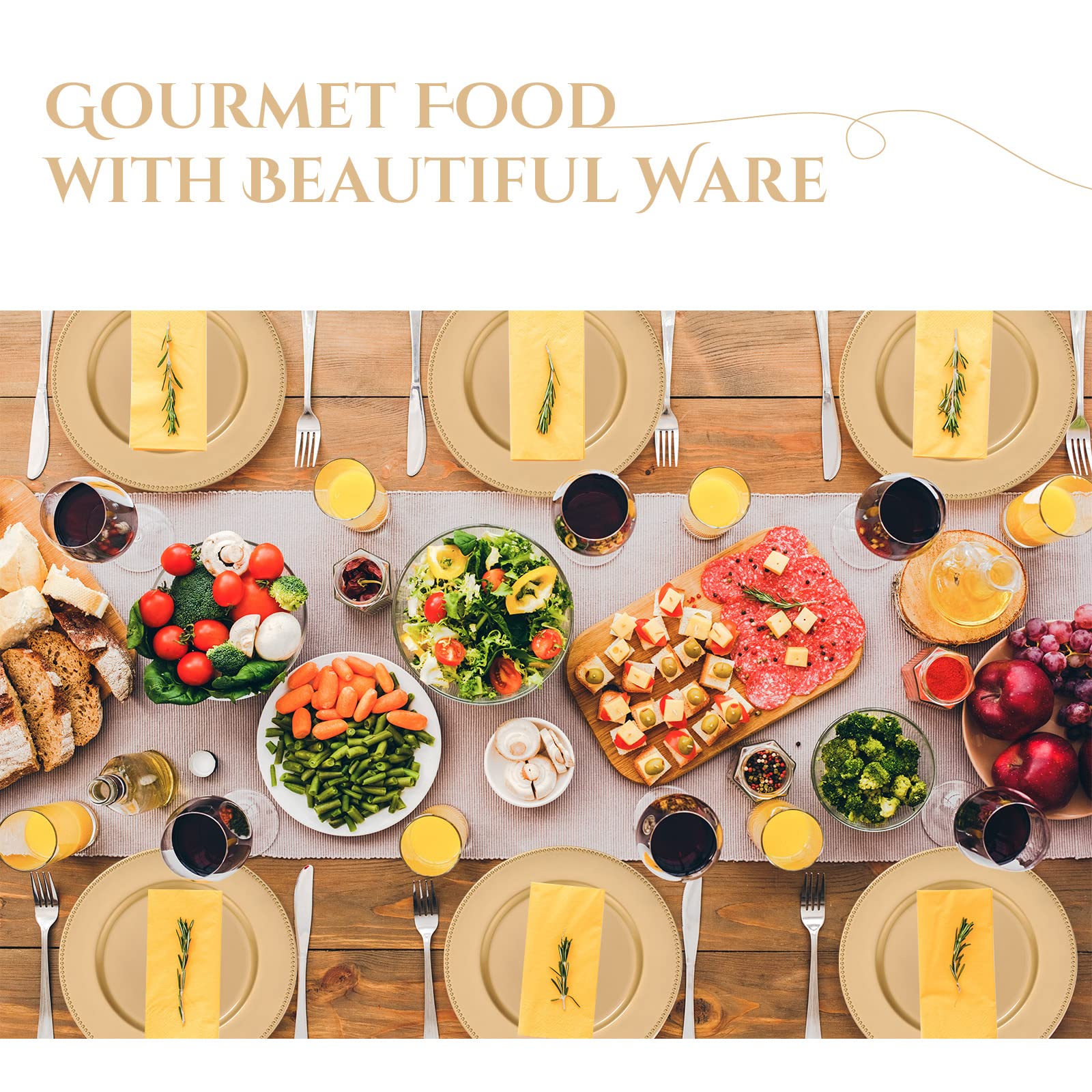 Zopeal 18 Pack Round Charger Plates Bulk 13 Inch Plastic Plate Chargers with Beaded Rim Disposable Dinner Charger Plates for Wedding Halloween Christmas Party Event Table Setting Decoration (Gold)