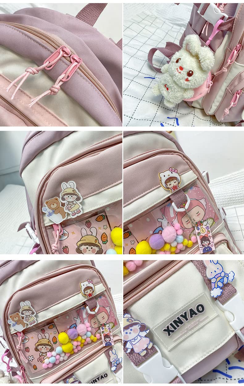 vfdgsaz Cute Kawaii Backpack with cute card plush pendant,Lovely Pastel Rucksack,Aesthetic backpack for girls and teens (blue,one size)
