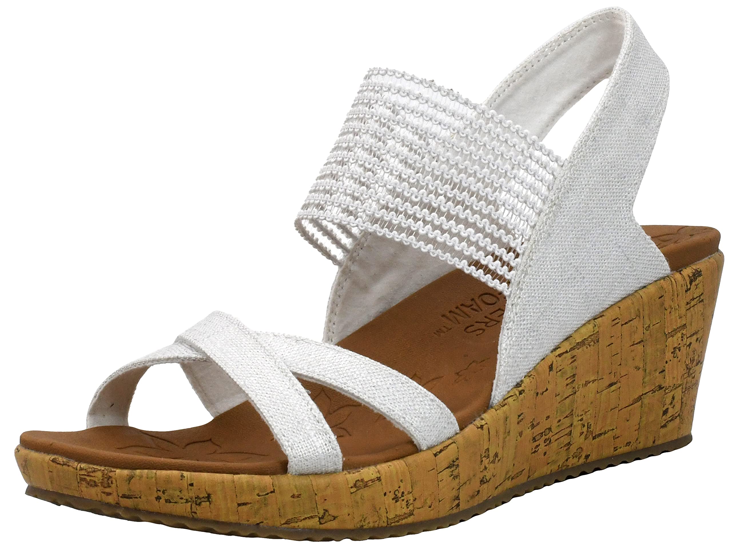 Skechers Women's Beverlee - High Tea Wedge Sandal, White, 7.5 M US
