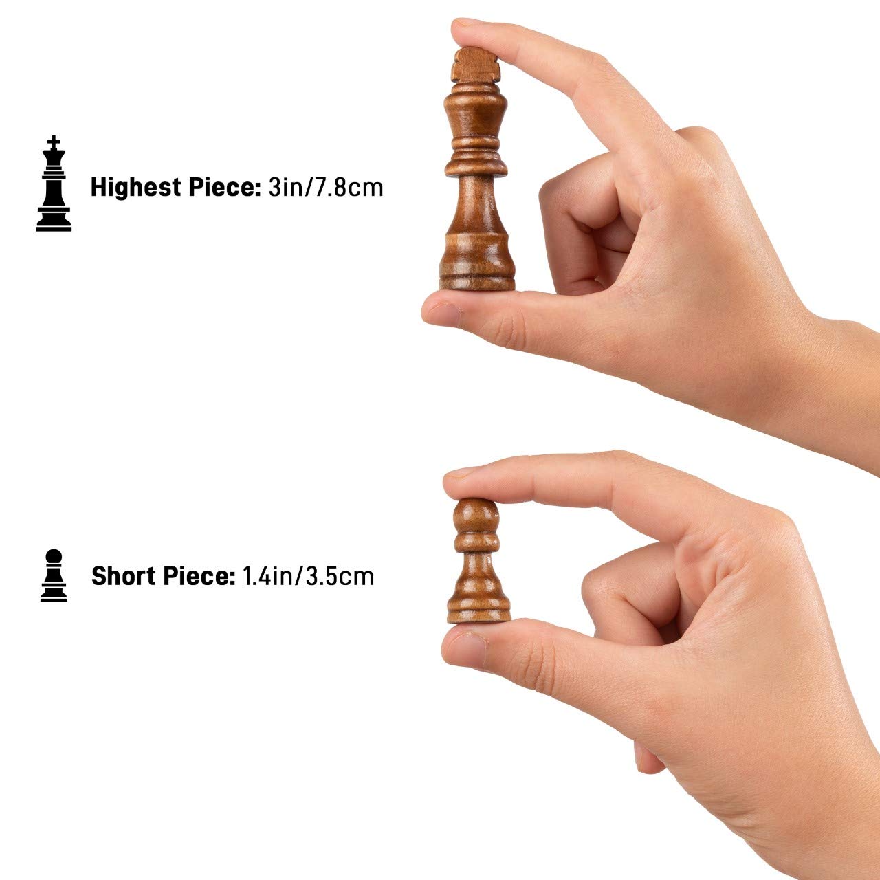 Wooden Chess Set - Handcrafted Chess Pieces - 15 Inch Chess Board - Foldable - Interior Storage Space - Travel Friendly - Felt Bottom - 3 Inch King - Bonus Wooden Checkers Pieces