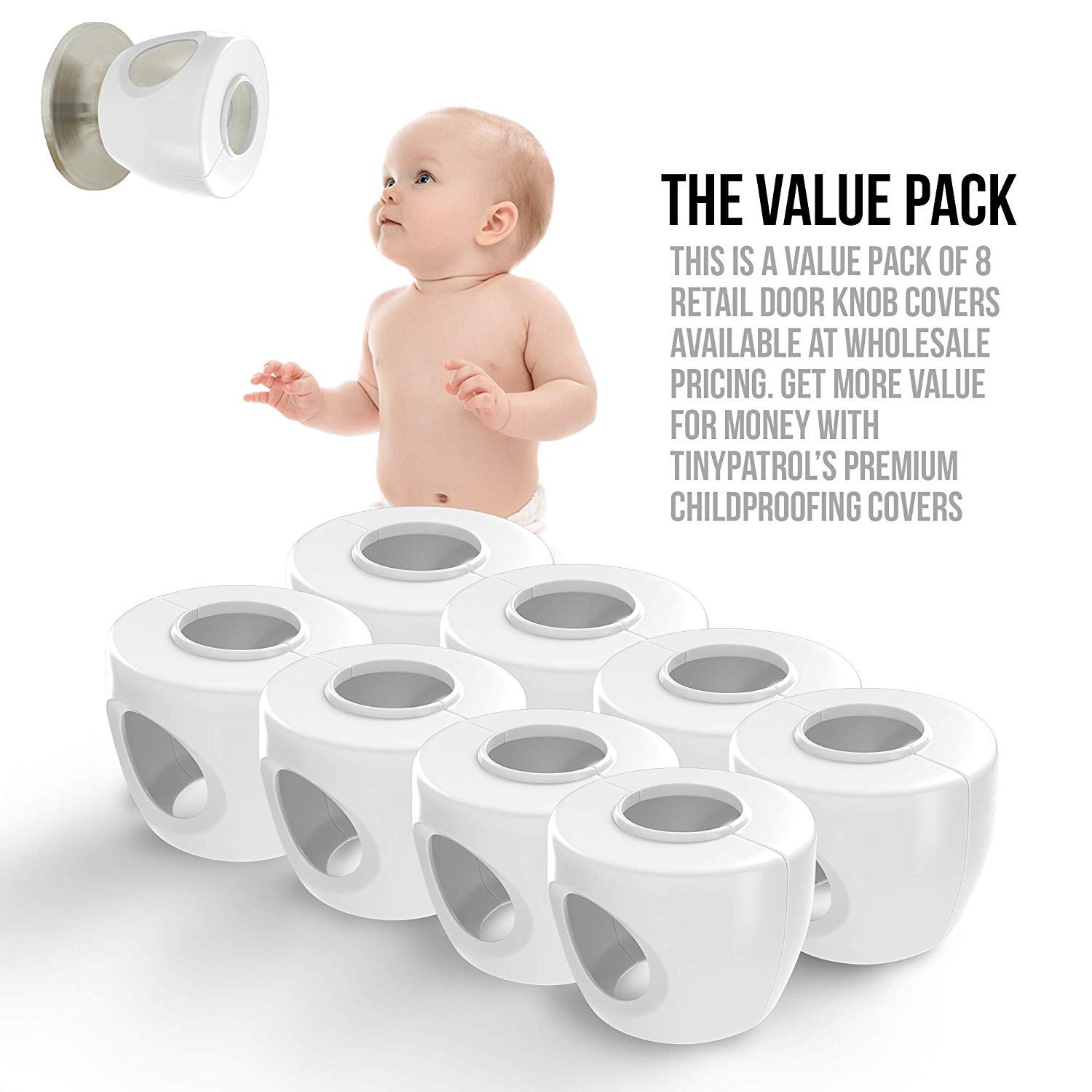Tiny Patrol 8 Pack Baby Safety Childproof Door Knob Cover, Universal-Fit Most Knobs