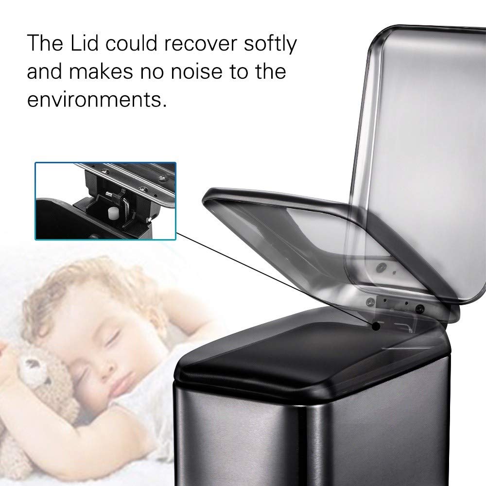 VATTEA Trash Can 5L/1.3 Gallon Stainless Steel Waste Bin Dust Bin Waste Basket Recycle Bin Waste Basket Trash Can Black