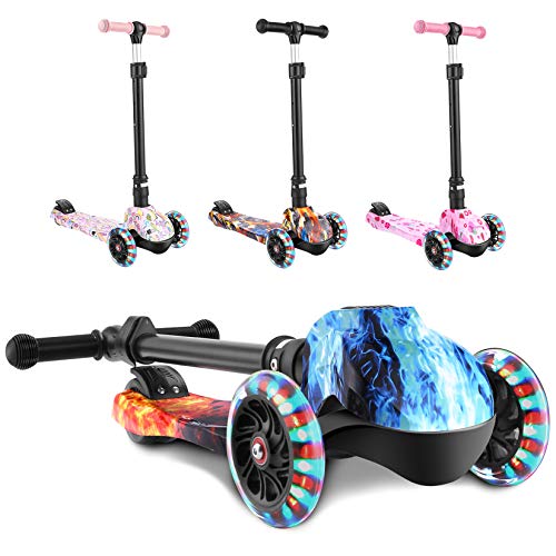 WeSkate Scooters for Kids, Foldable Scooter for Toddlers Girls & Boys, LED Lights Up 3 Wheels Scooter Adjustable Height, Lean to Steer, Great Gifts for Children Ages 3-12