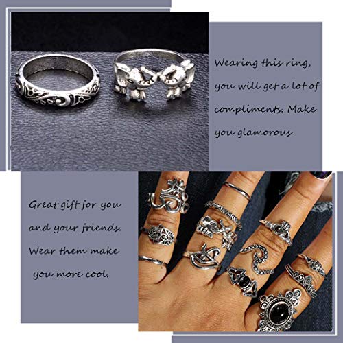 Woeoe Boho Silver Stackable Rings Carved Vintage Joint Nail Ring Sets Retro Gemstone Knuckle Midi Rings Set for Women and Girls