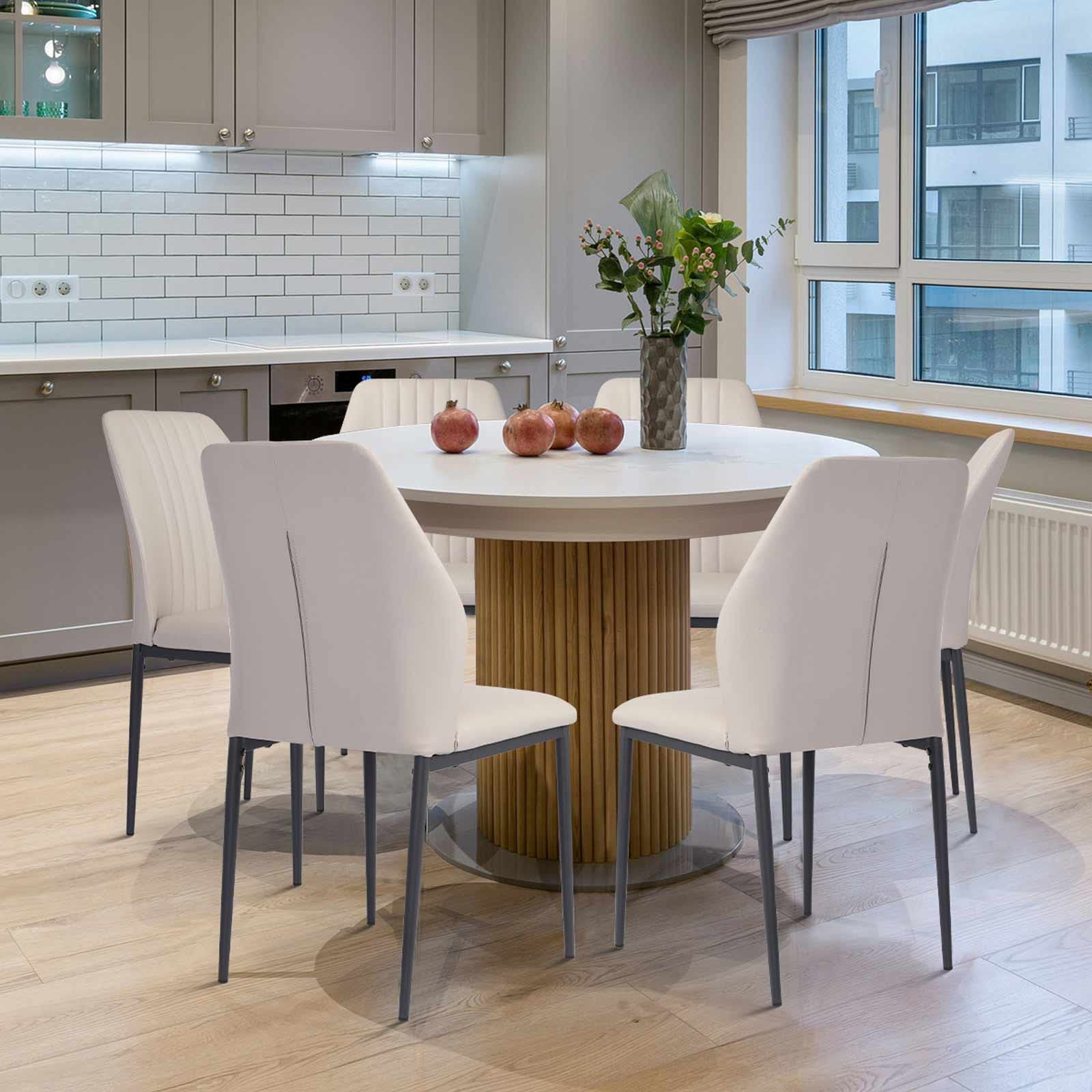 Zerifevni Dining Chairs Set of 2, Upholstered Side Chairs, Faux Leather Modern Style Kitchen Chairs with Stable Steel Legs (Beige)