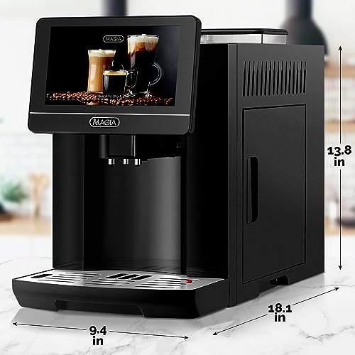 Zulay Magia Super Automatic Coffee Espresso Machine - Durable With Grinder Maker Easy To Use 7β Touch Screen, 19 Recipes, 10 User Profiles
