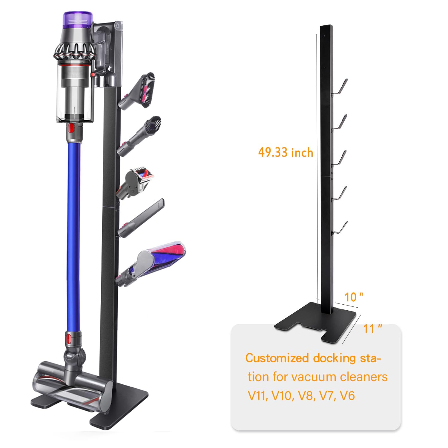 XIGOO Storage-Stand-Docking-Station-Holder Compatible with V15 Detect V11 V10 V8 V7 V6 Cordless Vacuum Cleaners & Accessories, Stable Metal Bracket Organizer Rack, Brushed Black