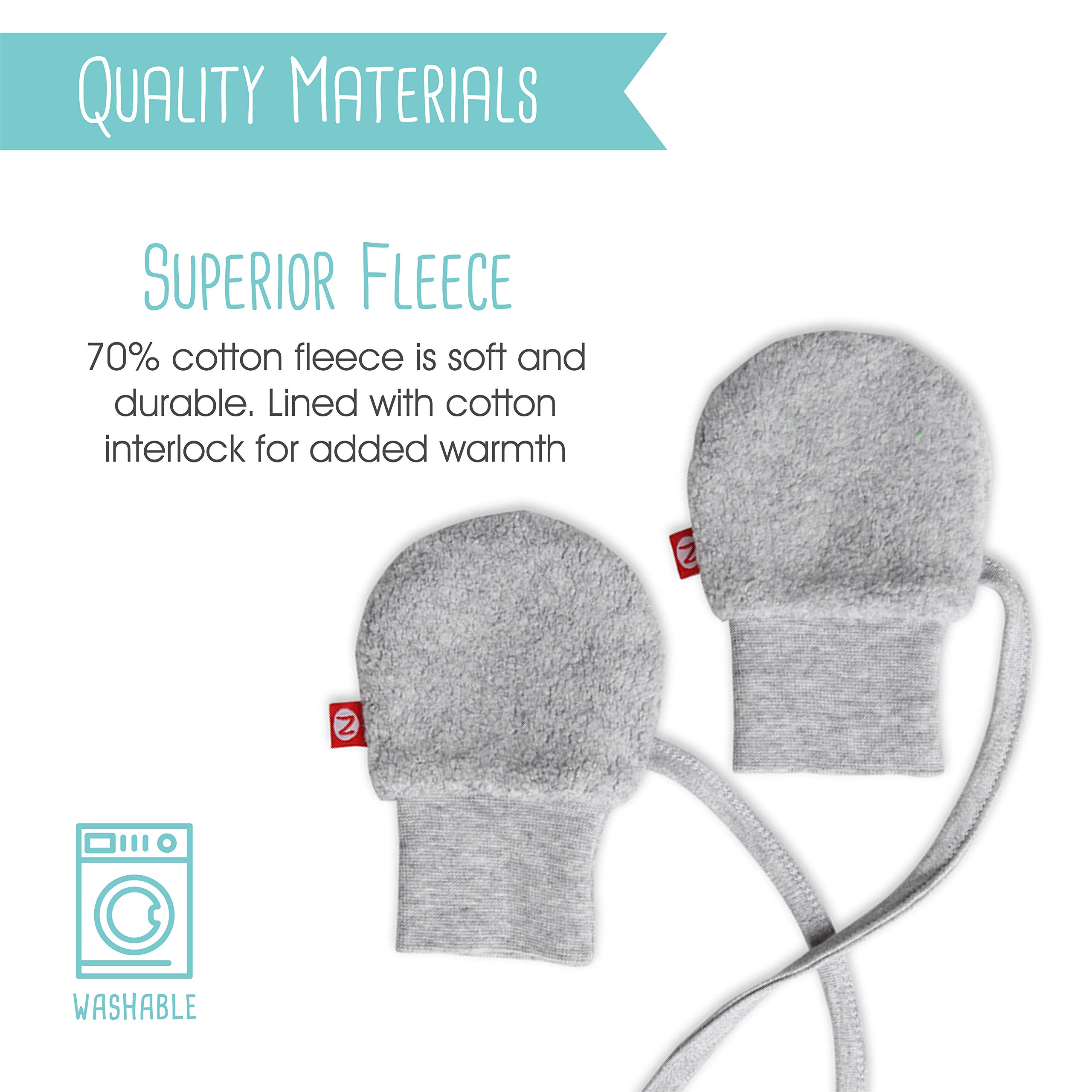 Zutano Fleece Mittens for Babies, Infants, and Newborns, Thumbless Outdoor Winter Baby Gloves, Heather Gray