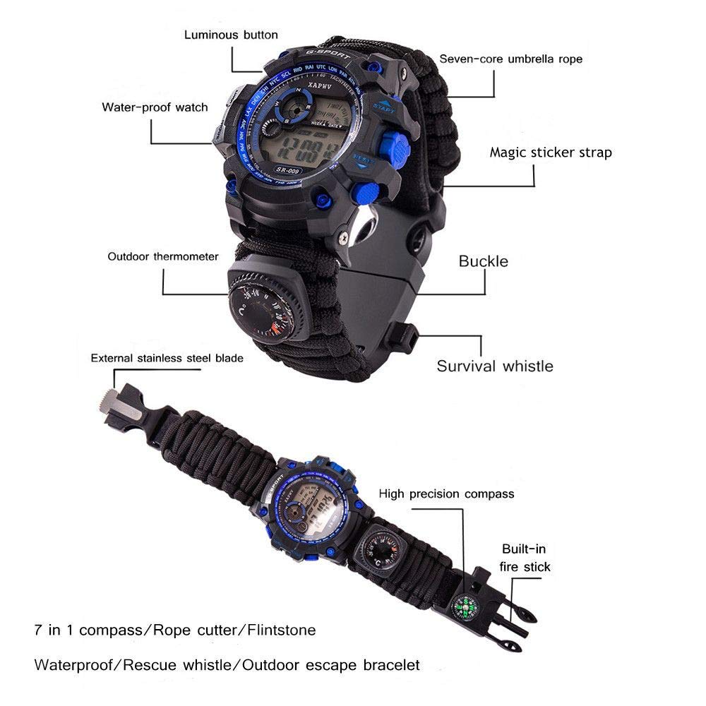 Suui 50 M Waterproof Tactical Watch£¬7 in 1 Multifunctional Outdoor Watch Gear